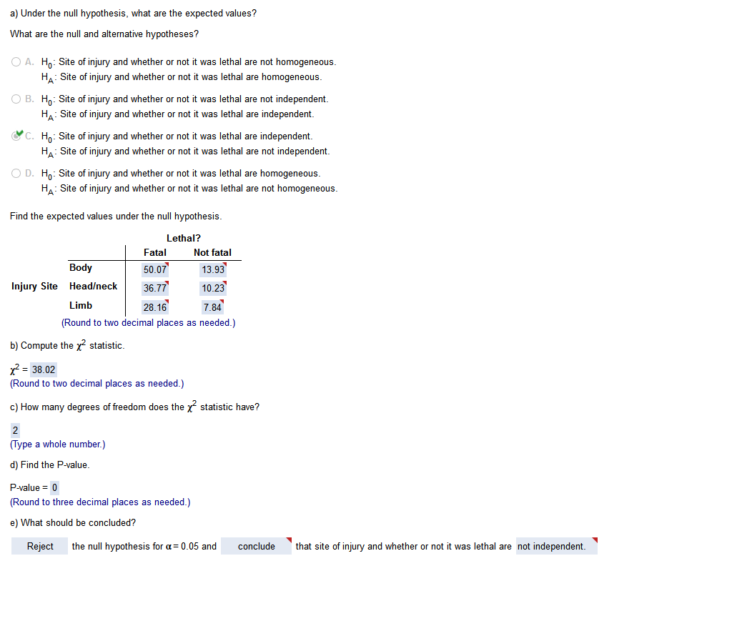 Solved a) Under the null hypothesis, what are the expected | Chegg.com
