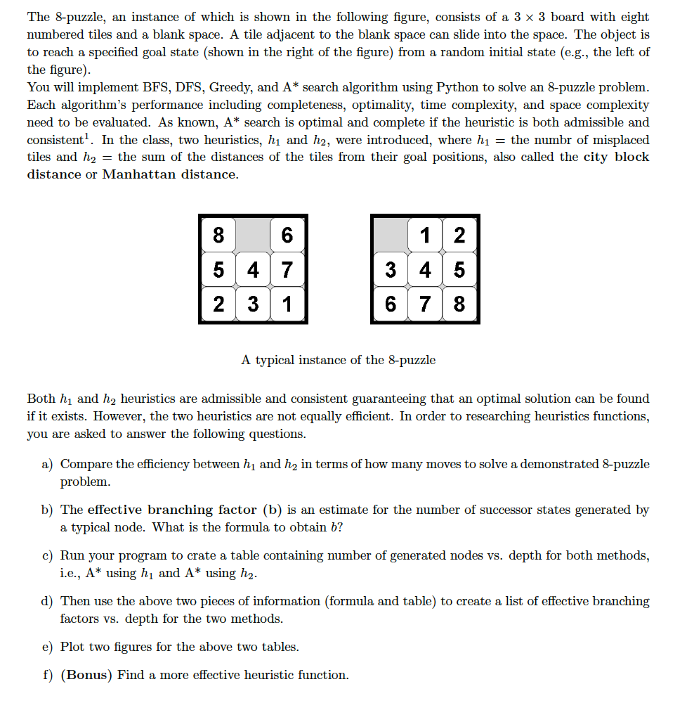 Solved The 8-puzzle, an instance of which is shown in the | Chegg.com