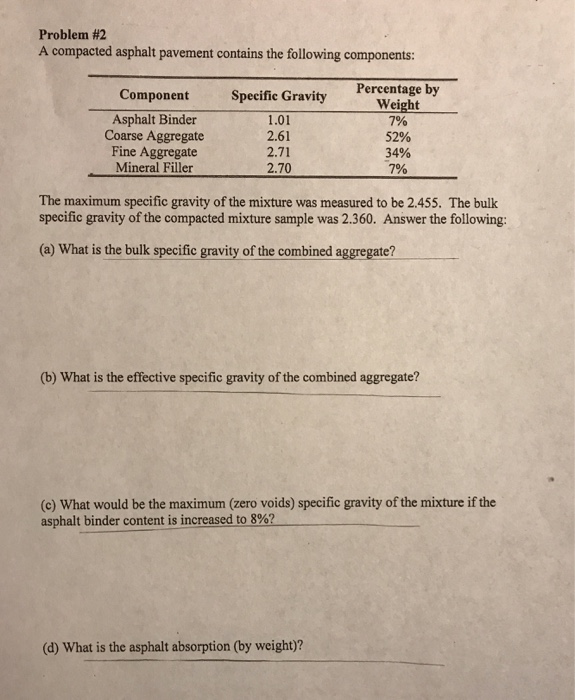 Solved Problem #2 A compacted asphalt pavement contains the | Chegg.com