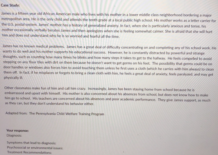 Solved Abnormal psychology. It’s a case study. Please read | Chegg.com