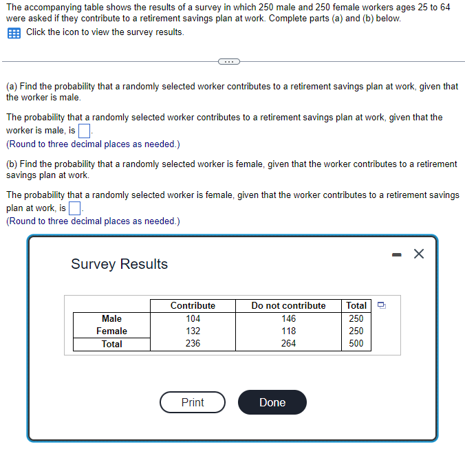 Solved The accompanying table shows the results of a survey | Chegg.com