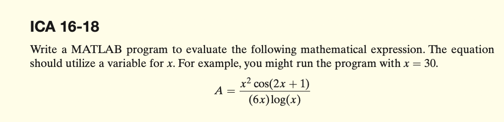 Solved ICA 16-18 Write a MATLAB program to evaluate the | Chegg.com