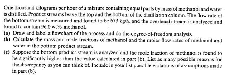 Solved One thousand kilograms per hour of a mixture | Chegg.com