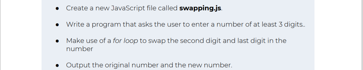 Solved Create a new JavaScript file called swapping.js. | Chegg.com