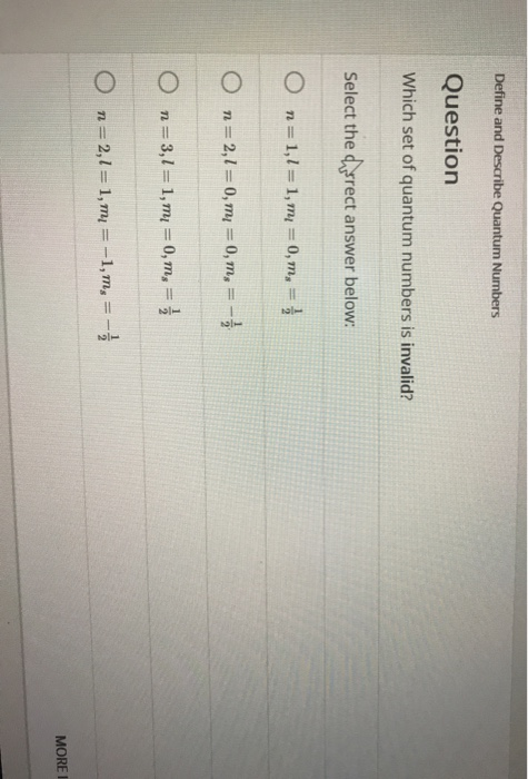 Solved Define and Describe Quantum Numbers Question Which | Chegg.com