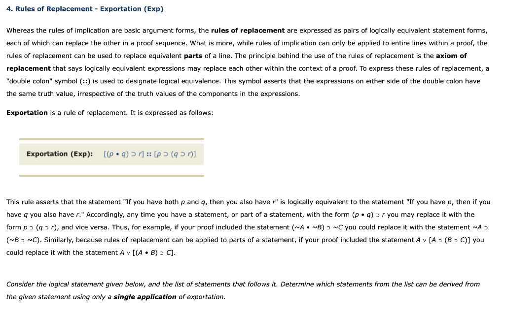 Solved 4. Rules of Replacement - Exportation (Exp) "double | Chegg.com