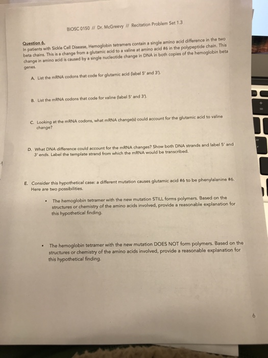 Solved BIOSC 0150/ Dr. McGreevy / Recitation Problem Set 1.3 | Chegg.com