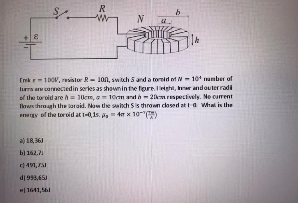 Solved R w b N +€ Emk ε = 100V, resistor R = 100, switch S | Chegg.com