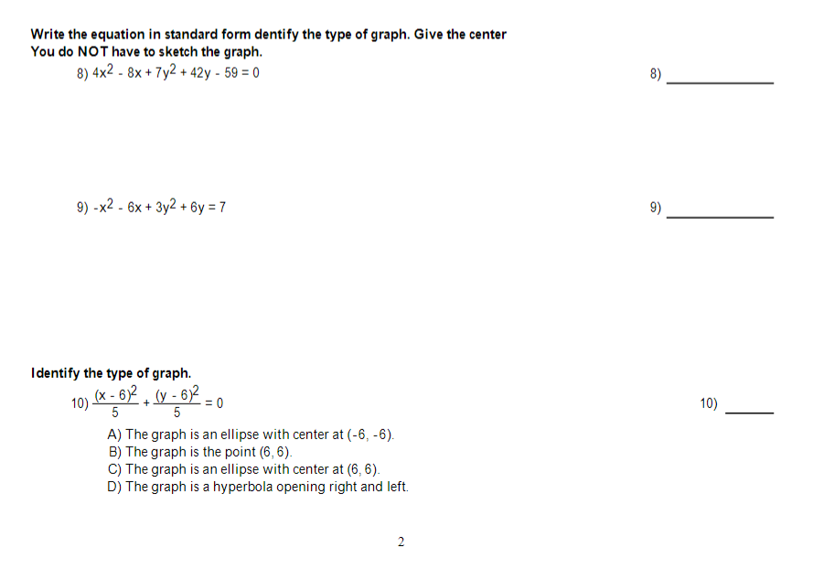 Solved Write the equation in standard form dentify the type | Chegg.com