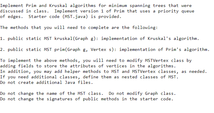 Solved //MST.java code include | Chegg.com