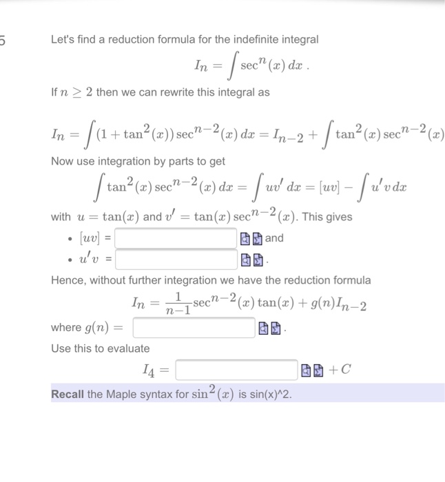 Solved Let's find a reduction formula for the indefinite | Chegg.com