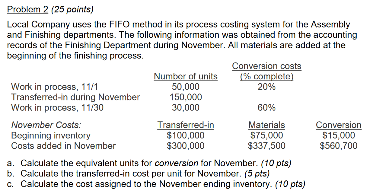 Solved Problem 2 (25 points) Local Company uses the FIFO | Chegg.com