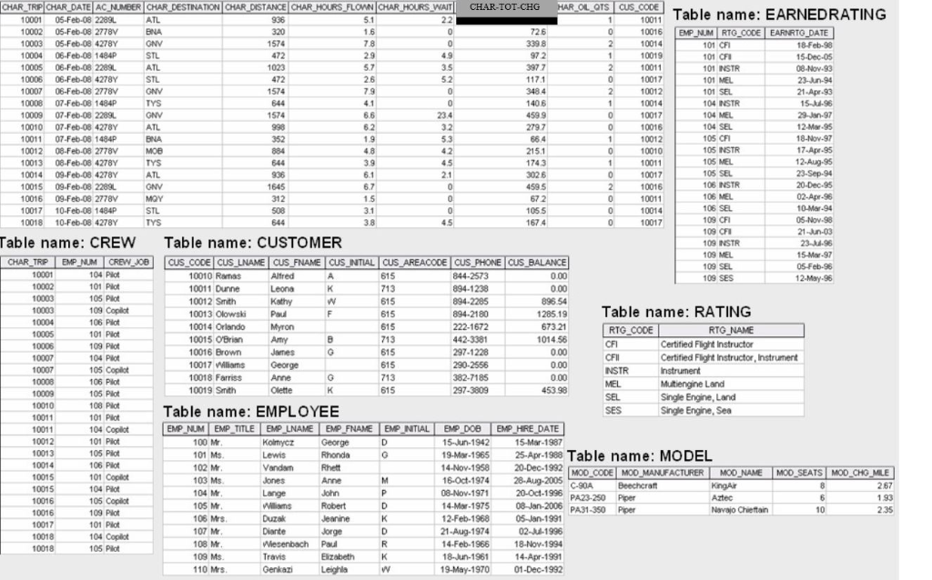 Solved CHAR TRP CHAR DATE AC NUMBER CHAR DESTNATION CHAR | Chegg.com