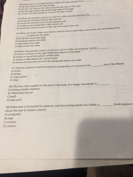 Solved When there is no object next to a table, the table | Chegg.com