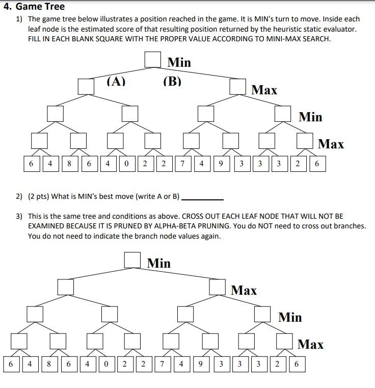 Solved 4. Game Tree 1) The game tree below illustrates a | Chegg.com