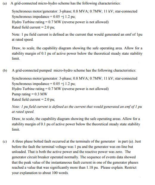 (a) A grid-connected micro-hydro scheme has the | Chegg.com