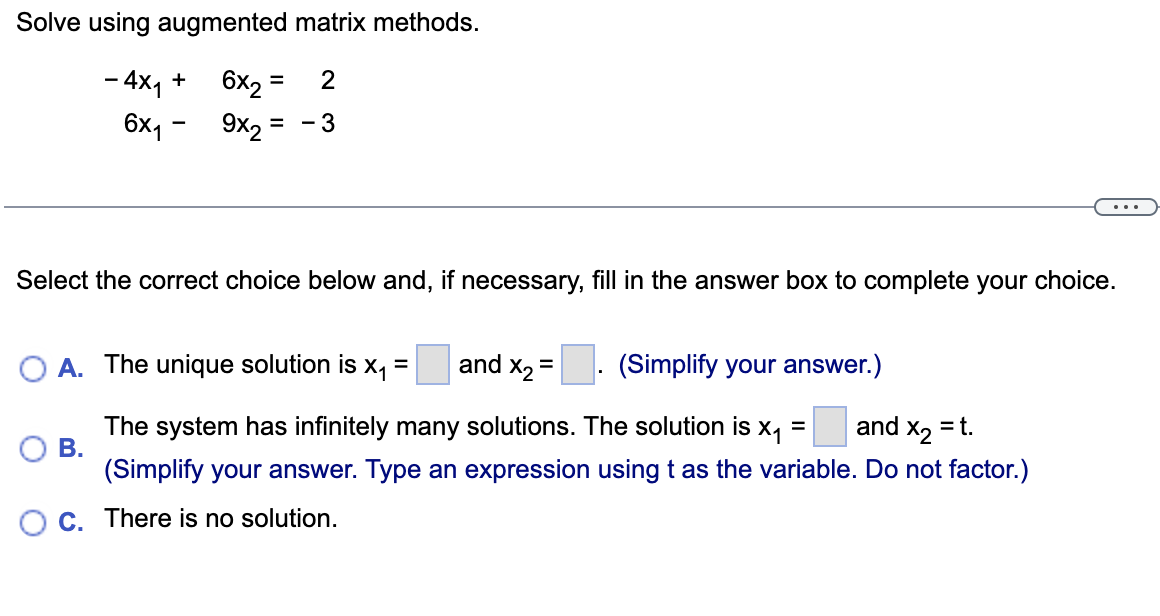 Solved Solve using augmented matrix methods. | Chegg.com