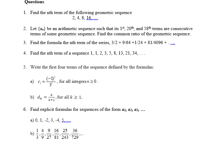 Solved Questions 1. Find the nth term of the following | Chegg.com
