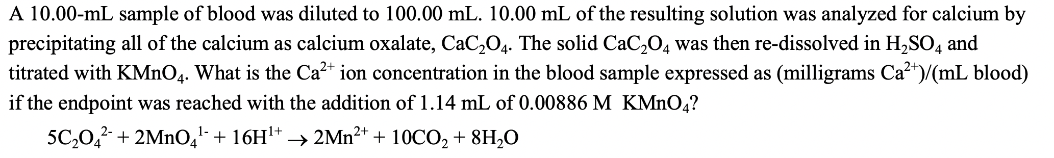 Solved A 10.00-mL sample of blood was diluted to 100.00 | Chegg.com