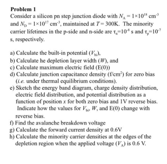 Solved Problem 1 Consider a silicon pn step junction diode | Chegg.com