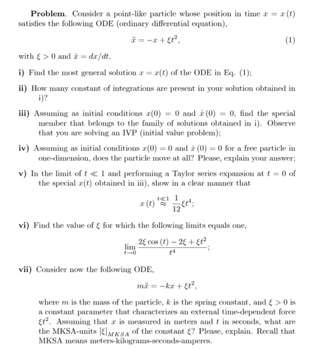 Solved Problem. Consider a point-like particle whose | Chegg.com