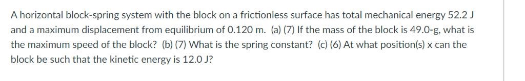 Solved A horizontal block-spring system with the block on a | Chegg.com