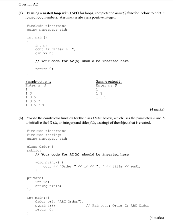 Solved Question A1 (a) Write your code for the main() | Chegg.com