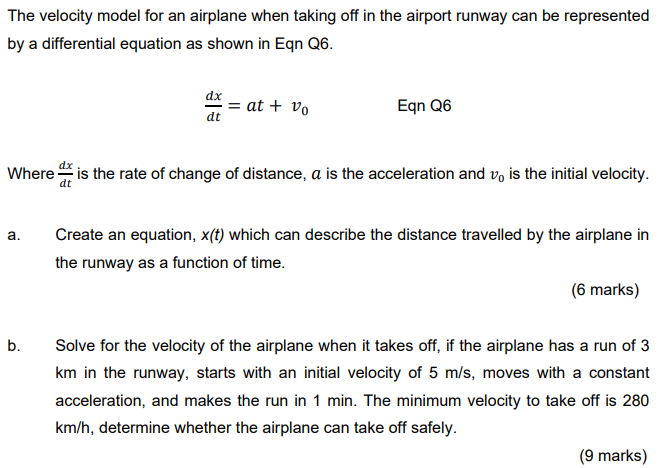 Solved The velocity model for an airplane when taking off in | Chegg.com