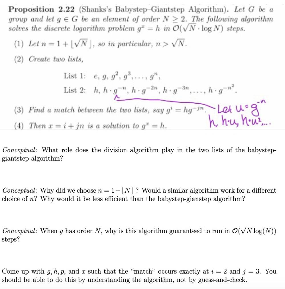 Solved Proposition 2.22 (Shanks's Babystep-Giantstep | Chegg.com