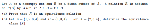 Solved Let A be a nonempty set and B be a fixed subset of A. | Chegg.com