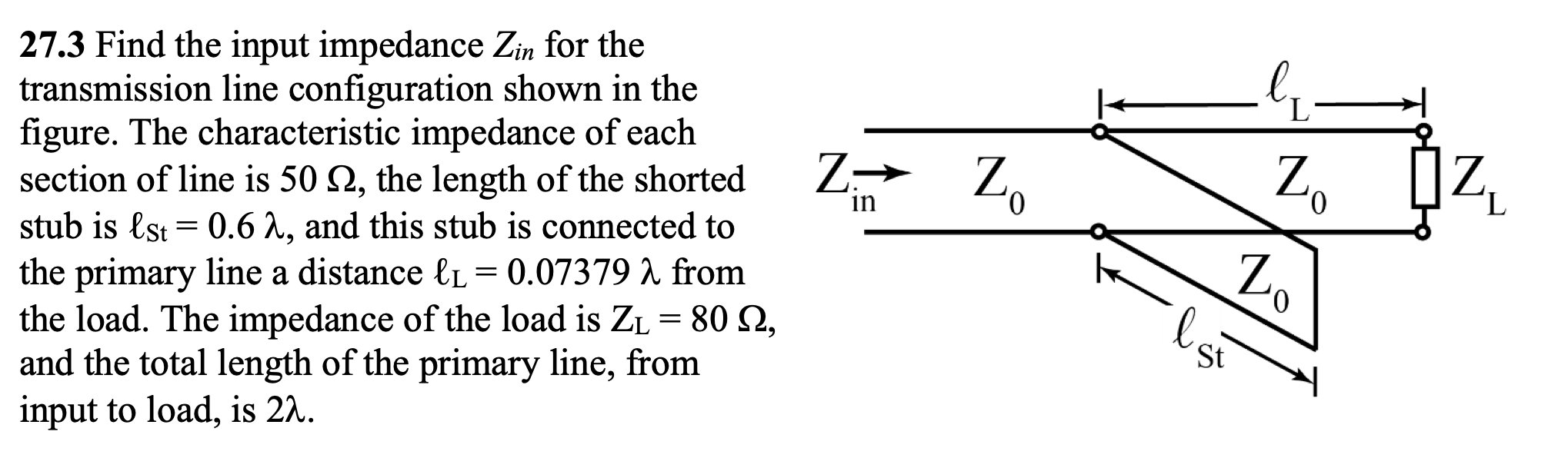 Solved 27.3 Find the input impedance Zin for the | Chegg.com