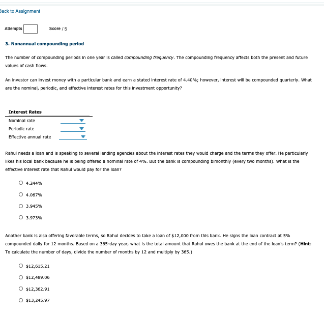Solved Back to Assignment Attempts Score/5 3. Nonannual | Chegg.com
