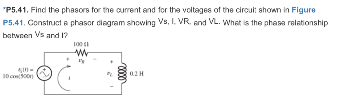 Solved *P5.41. Find the phasors for the current and for the | Chegg.com