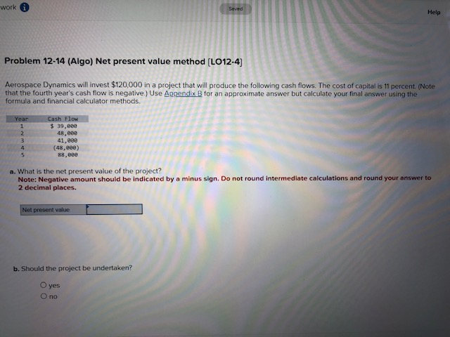 Solved Problem 12-14 (Algo) Net present value method | Chegg.com