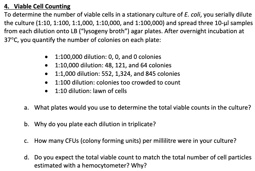 Solved Viable Cell Counting determine the number of viable | Chegg.com