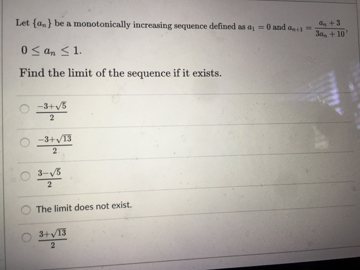 Solved Let {a.) be a monotonically increasing sequence | Chegg.com