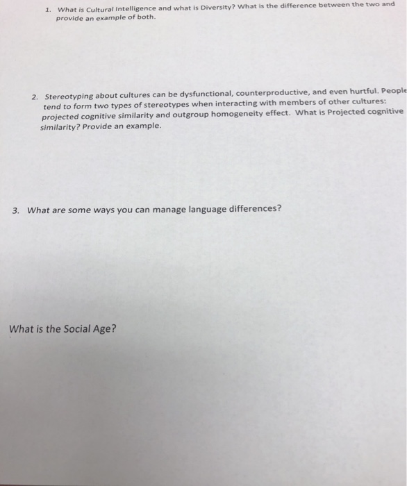 Solved 1. What is Cultural Intelligence provide an example | Chegg.com