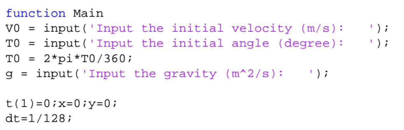 using matlab using for loop, just programming ex) v0= | Chegg.com