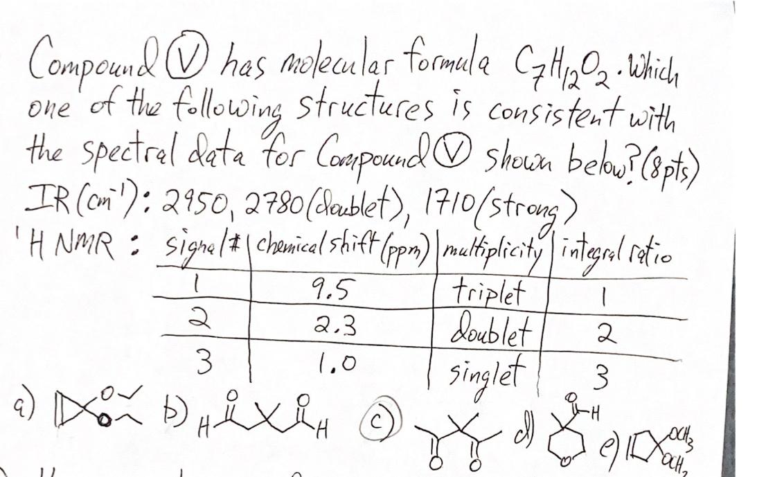 Solved Compound (V) has molecular formula C7H12O2. Which one | Chegg.com