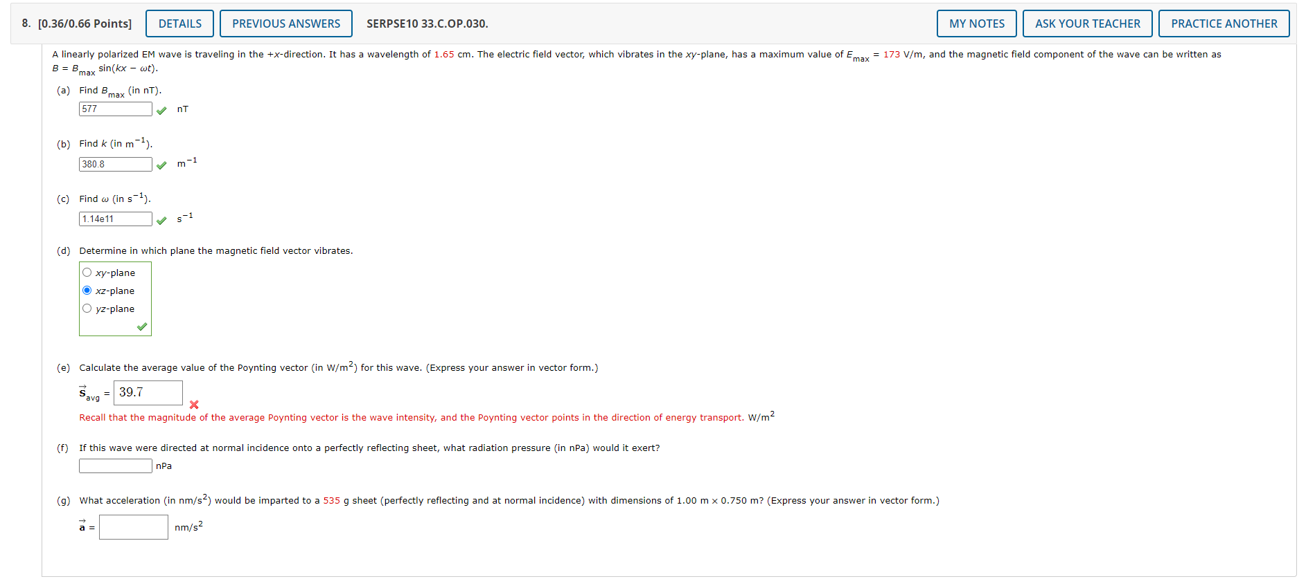 Solved B=Bmaxsin(kx−ωt). (a) Find Bmax (in nT). (b) Find k( | Chegg.com