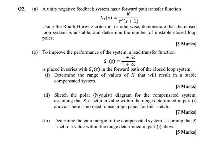Solved A A Unity Negative Feedback System Has A Forward 