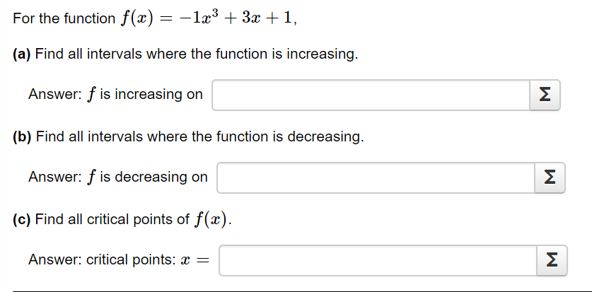 Solved For the function f(x)=−1x3+3x+1 (a) Find all | Chegg.com