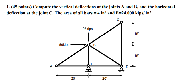 Solved 1. (45 points) Compute the vertical deflections at | Chegg.com