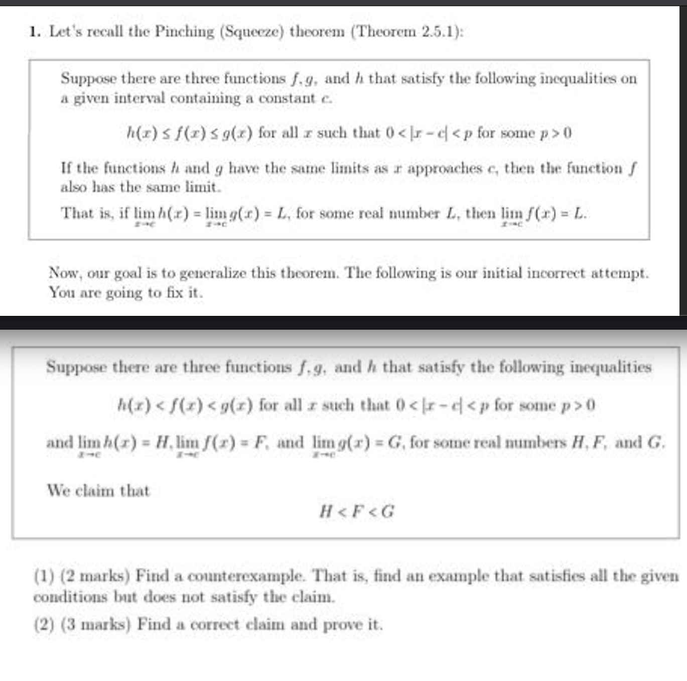 Solved 1. Let's recall the Pinching (Squecze) theorem | Chegg.com
