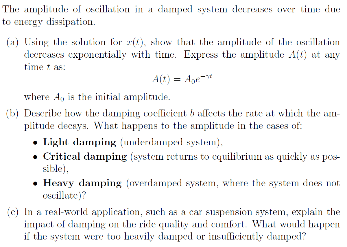 Solved The amplitude of oscillation in a damped system | Chegg.com