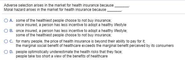 Solved Adverse selection arises in the market for health | Chegg.com