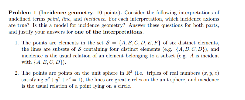 Solved Problem 1 (Incidence geometry, 10 points). Consider | Chegg.com