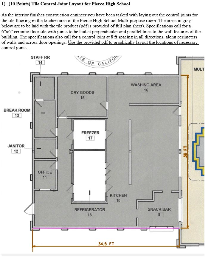 1) (10 Points) Tile Control Joint Layout for Pierce | Chegg.com
