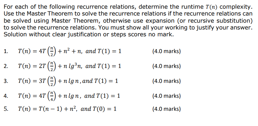 Solved For each of the following recurrence relations, | Chegg.com