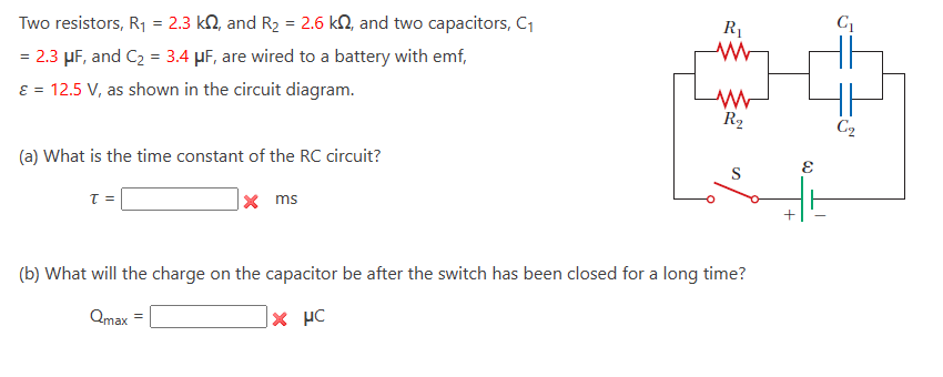 Solved Two resistors, R1=2.3kΩ, and R2=2.6kΩ, and two | Chegg.com